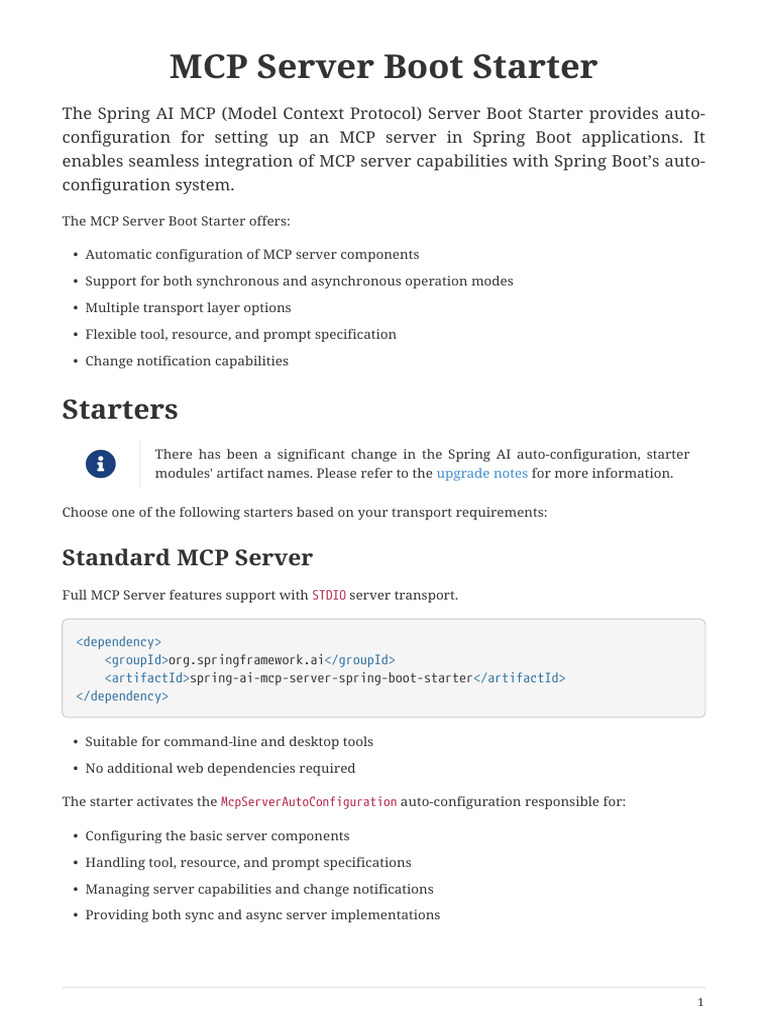 MCP Server Boot Starter Docs | PDF | Computing | Software