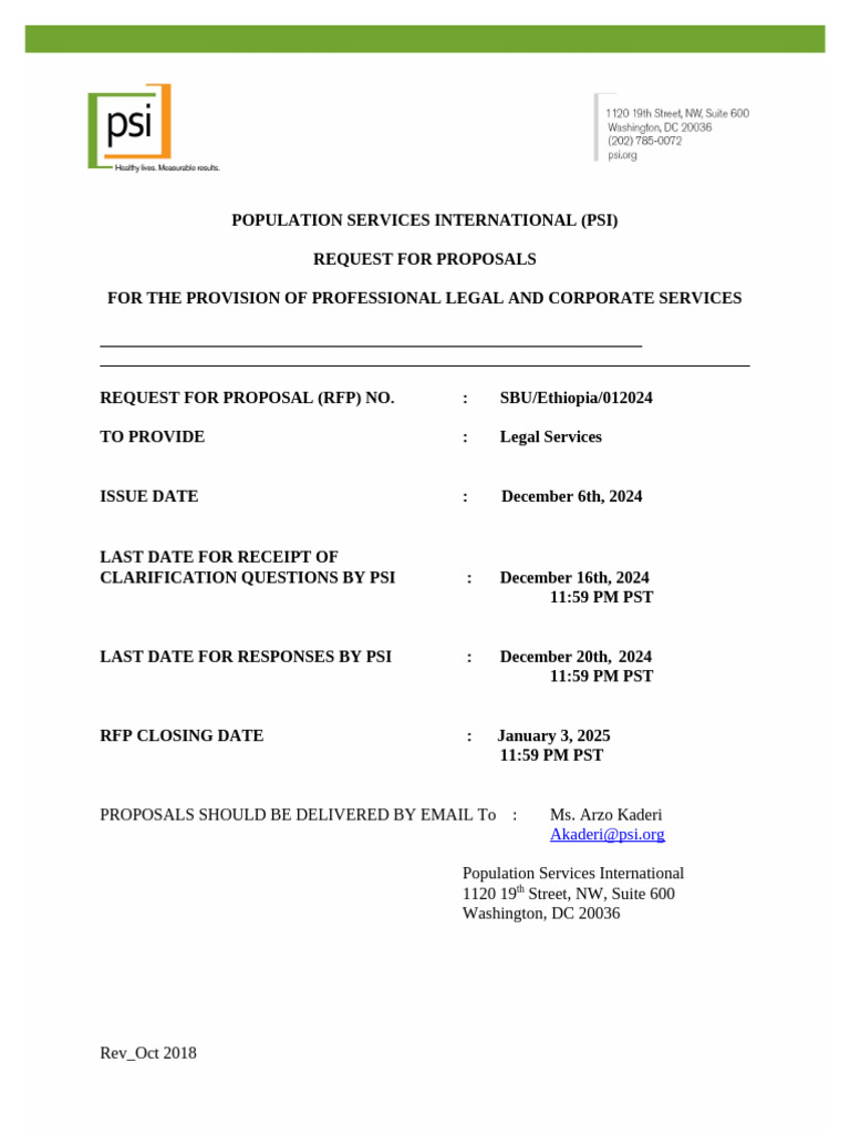 Ethiopia Legal Counsel RFP. 12.06. | PDF | Breach Of Contract | Limited ...