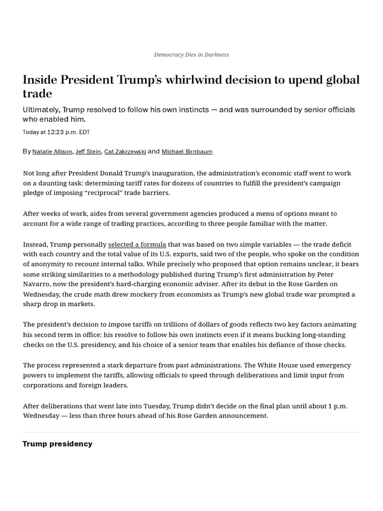 Trump's Tariff Strategy Unveiled | PDF | Donald Trump | American Government