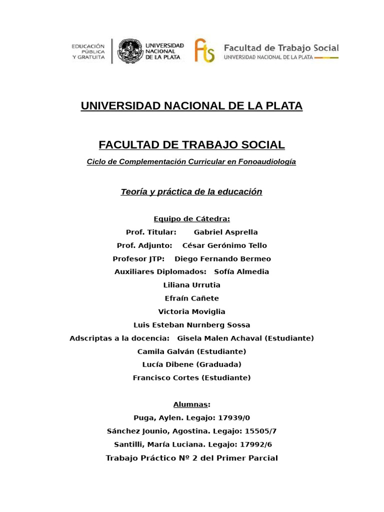 TP 2 Primer Parcial. Puga Sanchez Santilli | PDF | Maestros | Escuelas