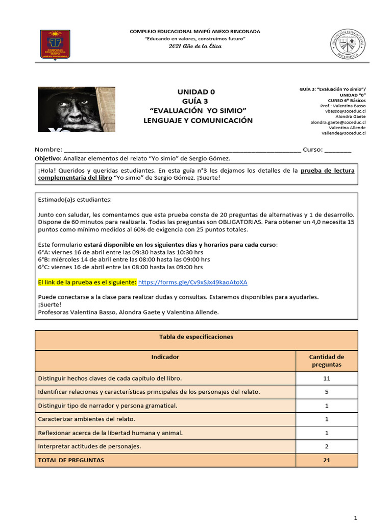 Guia3 6tobasico Lenguaje Yo Simio | PDF