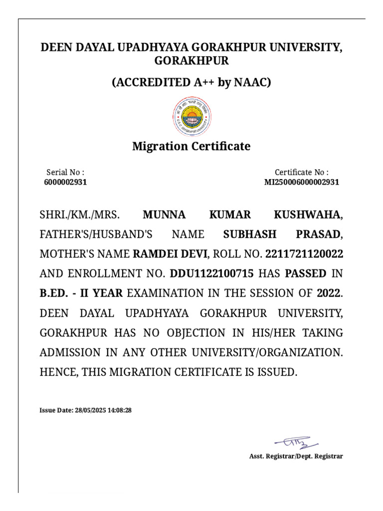 Migration Certificate | PDF