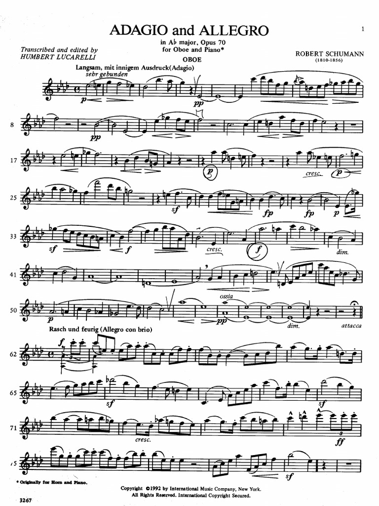 Schumann - Adagio e Allegro - A Flat Op.70 - Oboe e Piano | PDF