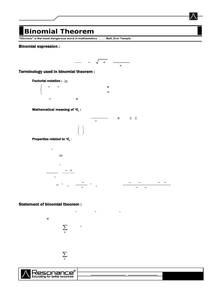 Binomial Theorem | PDF | Elementary Mathematics | Algebra