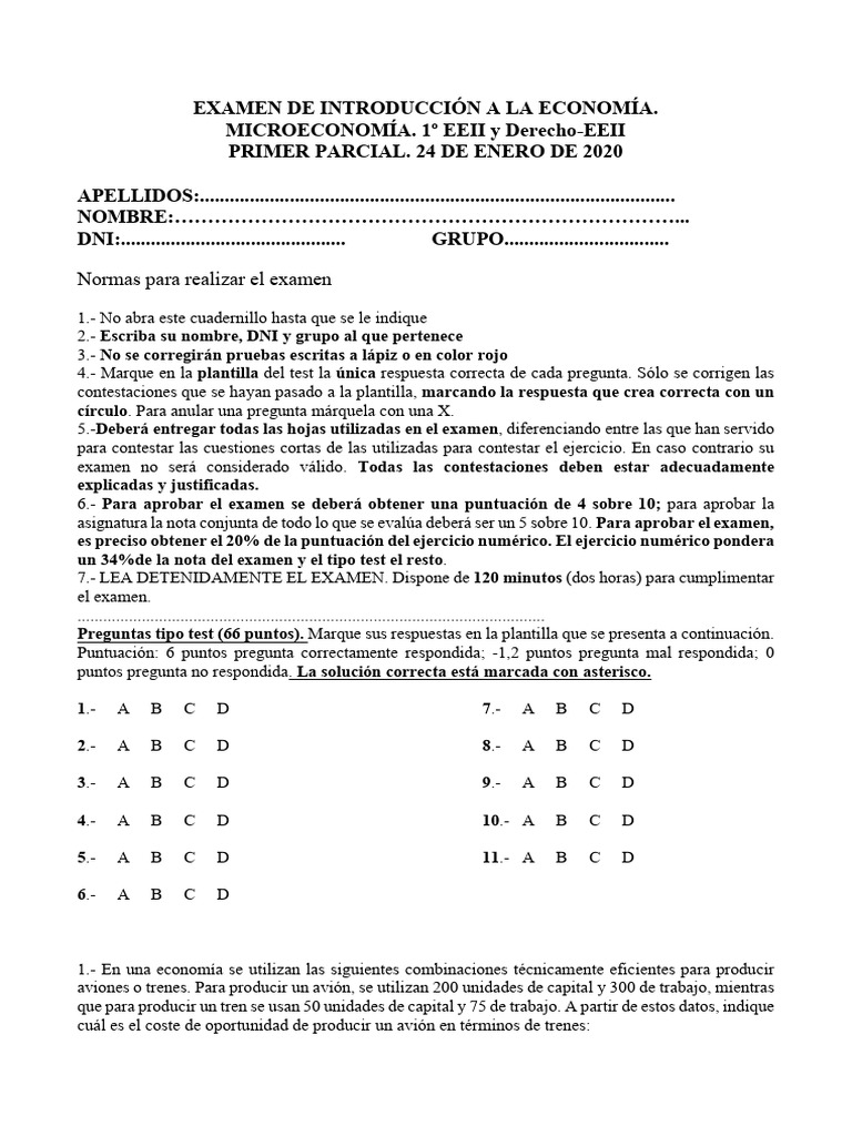 Examen EEII Enero 2020 para Practicar Con Soluciones | PDF | Mercado (economía) | Monopolio