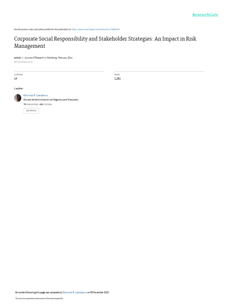 CSR and Stakeholder Impact on Risk Management | PDF | Corporate Social ...