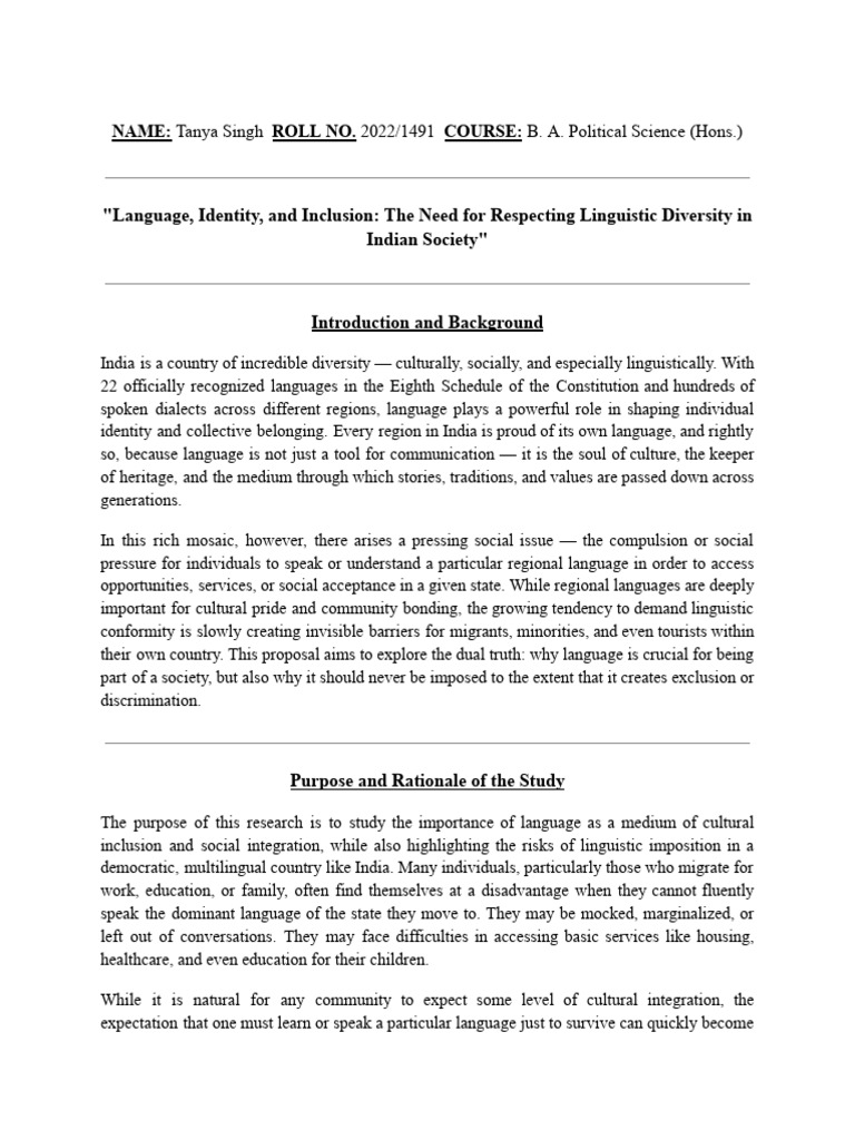 Tanya Singh - CA Proposal | PDF | Multiculturalism | Languages Of India