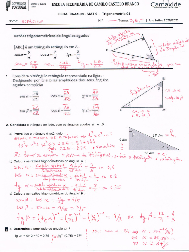 2021 - FT - Trigonometria I - RESOL | PDF