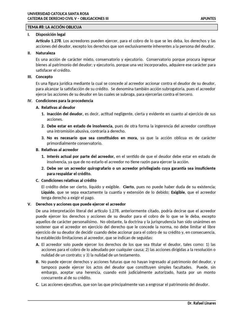 Ob2 t8 Accion Oblicua | PDF | Bienes (Ley) | Justicia