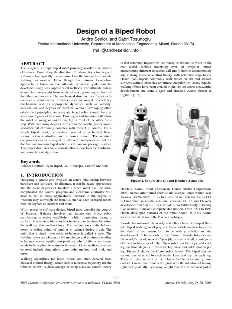 Biped Robot Design and Control Methods | PDF | Robotics | Microcontroller