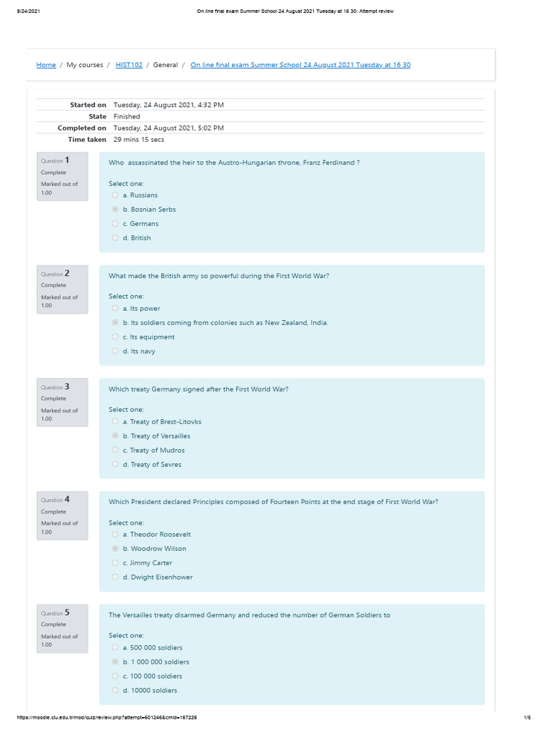 Final Exam Histrory of Civivi Summer School 24 August 2021 Tuesday ...