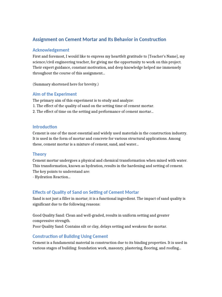 Cement Mortar Assignment | PDF | Cement | Mortar (Masonry)