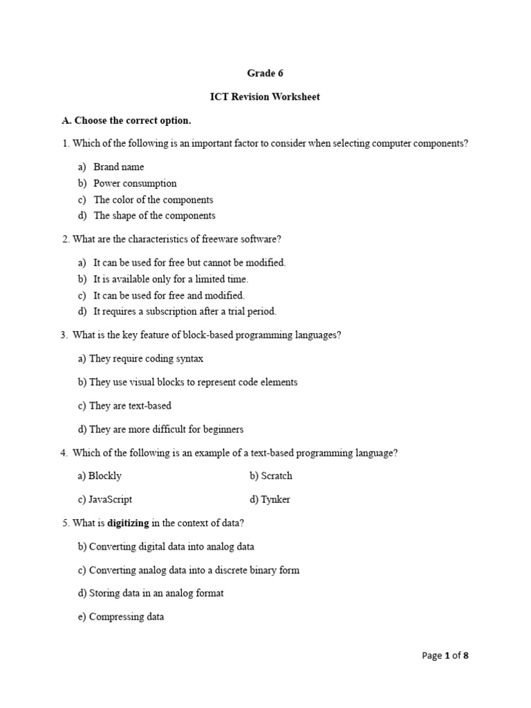 ICT Grade 6 Term 3 Revision Sheet | PDF | Computer Data Storage | Computing