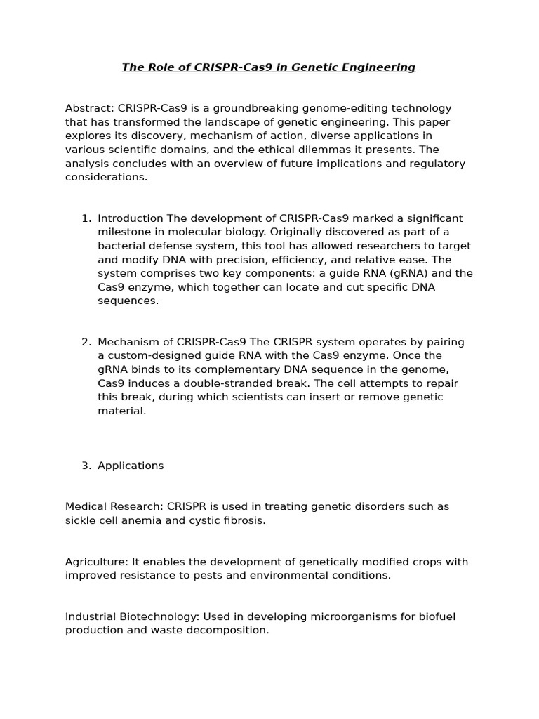 The Role of CRISPR-Cas9 in Genetic Engineering | PDF