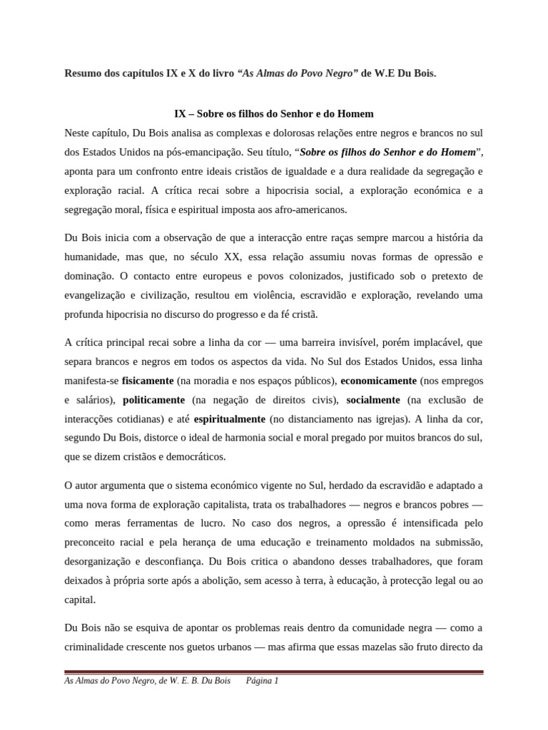 As Almas Do Povo Negro, de W. E. B. Du Bois, Capituo 9 e 10 | PDF | WEB ...