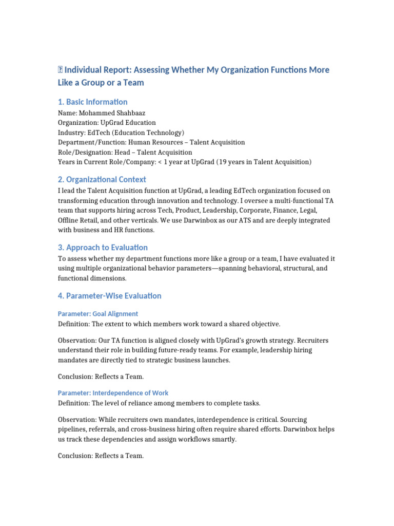 OB2 Individual Report UpGrad TA Team Vs Group Shahbaaz | PDF