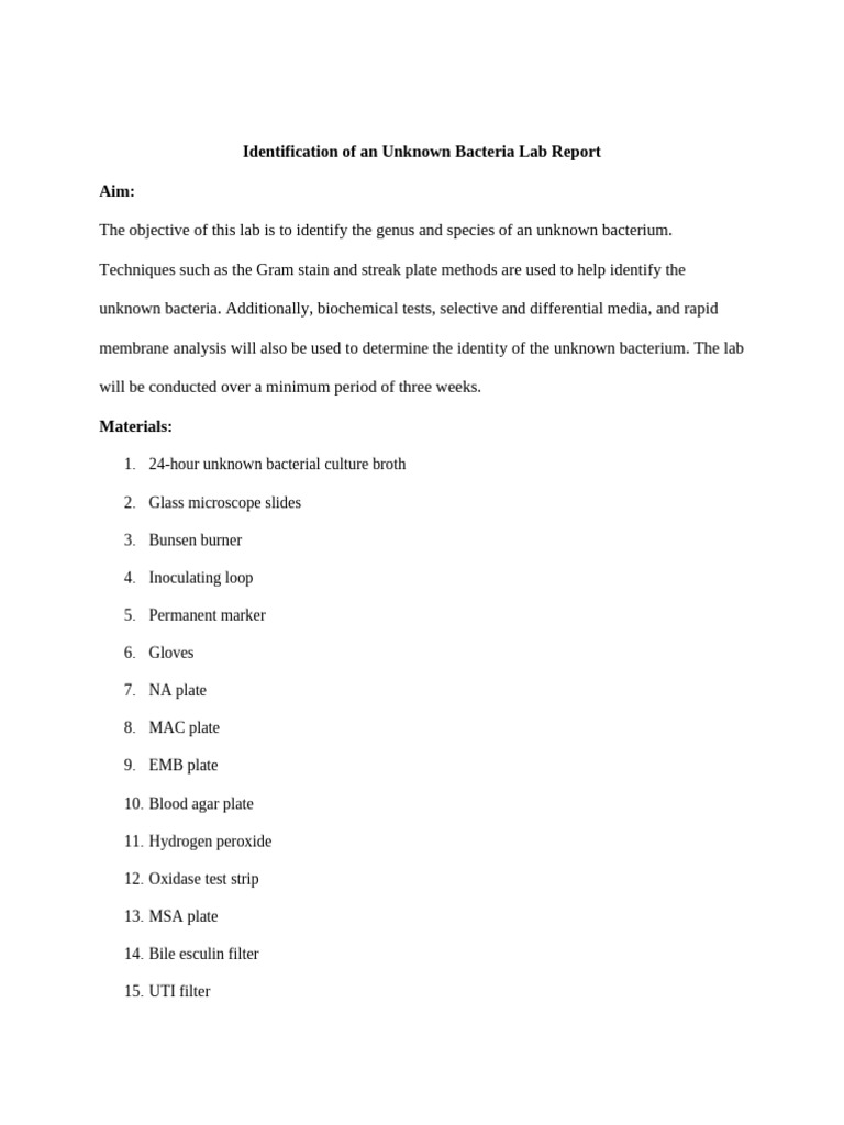 Unknown Bacteria Identification Report | PDF | Bacteria | Staphylococcus