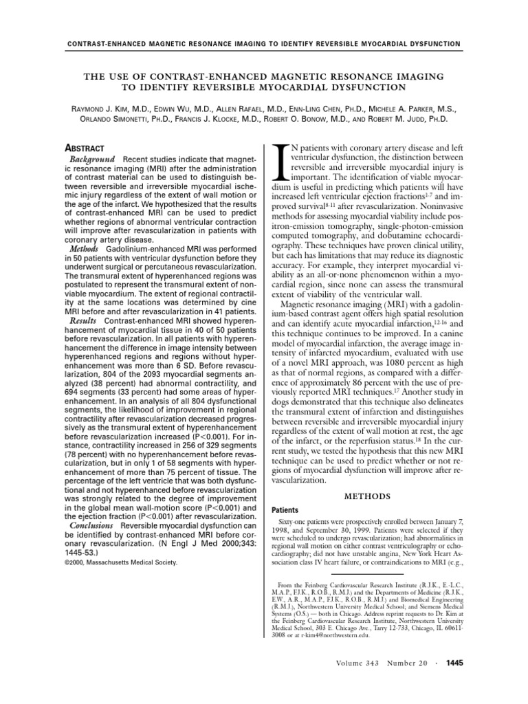 The Use of Contrast-Enhanced MRI To Identify Reversible Myocardial ...