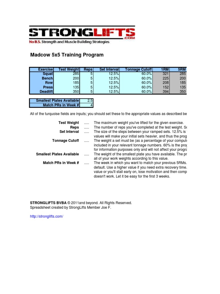 Stronglifts Madcow 5x5 1 | PDF | Sports | Teaching Mathematics