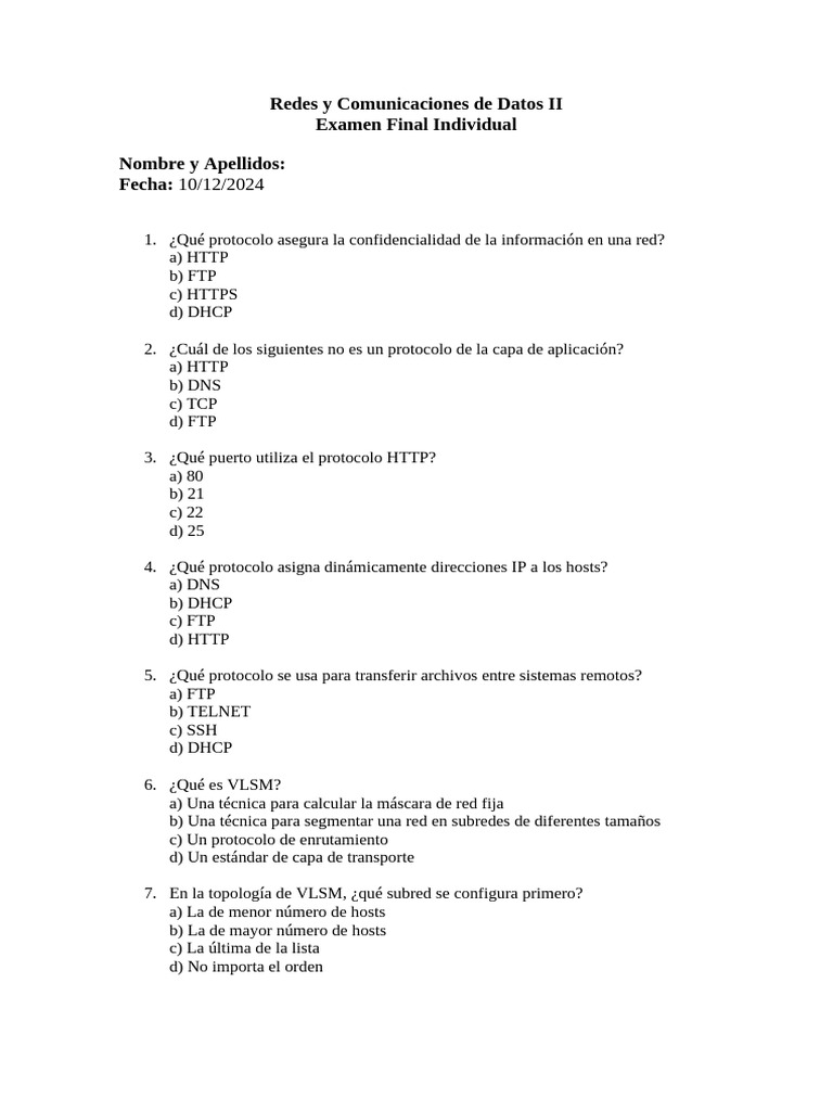 Examen Final - Redes y Comunicacion de Datos II - Utp | PDF