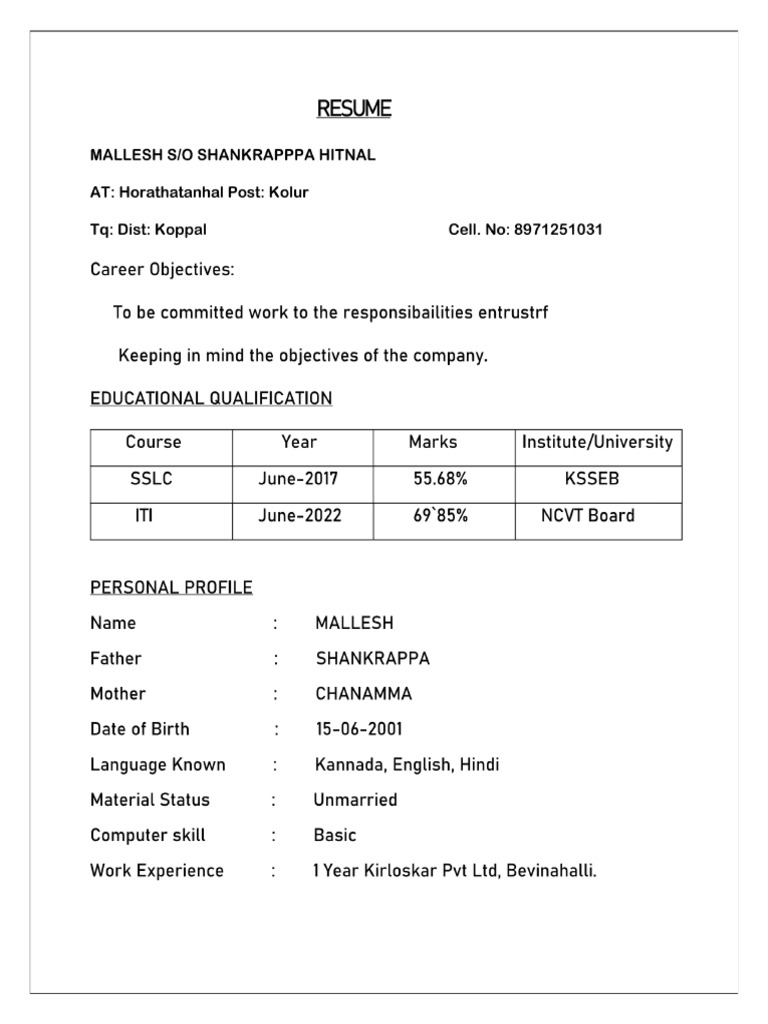 Mallesh Resume PDF | PDF