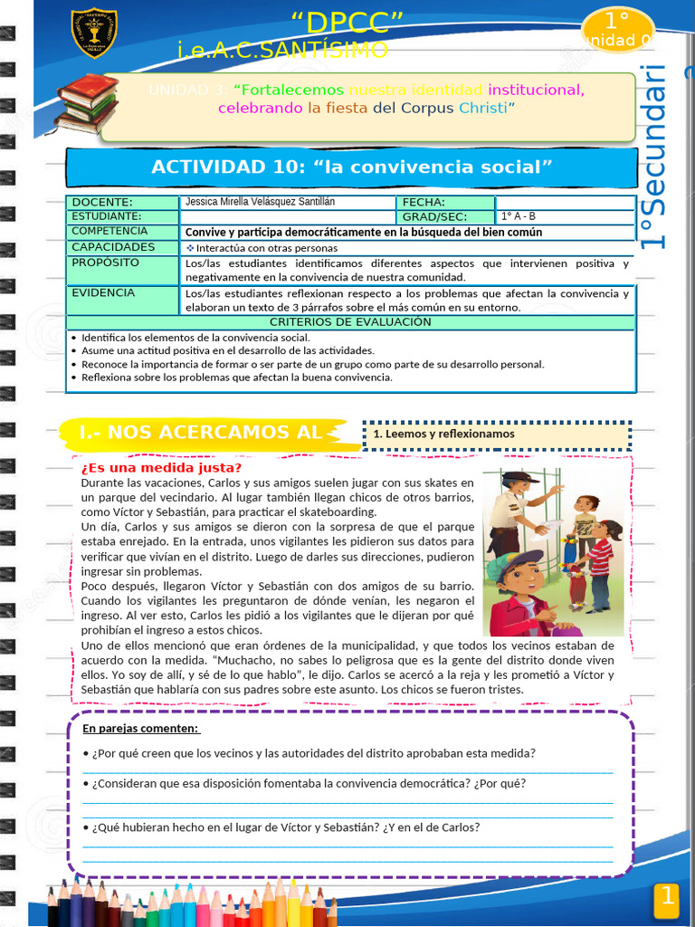 1° DPCC -ACTV.10-UNI.3 2024 | PDF | Comunidad | Dignidad