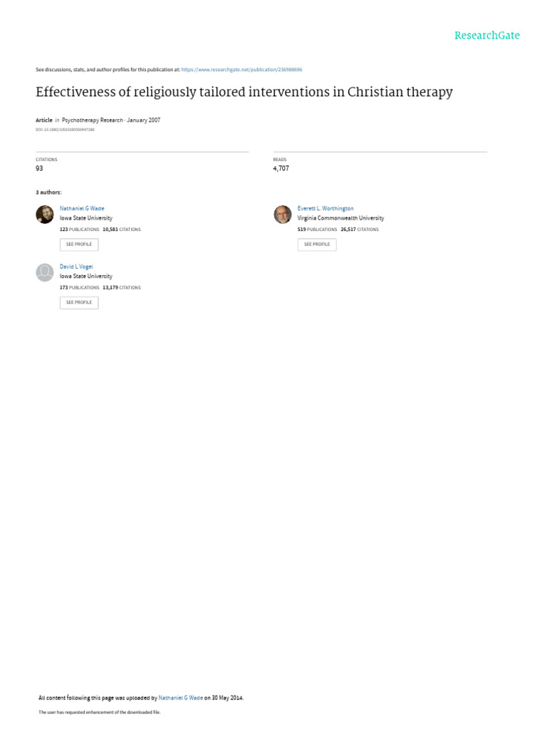 Effectiveness of Religiously Tailored Interventions in Christian ...