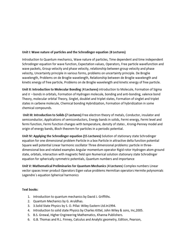 Enginerring Physicssyllabus | PDF | Schrödinger Equation | Quantum Mechanics