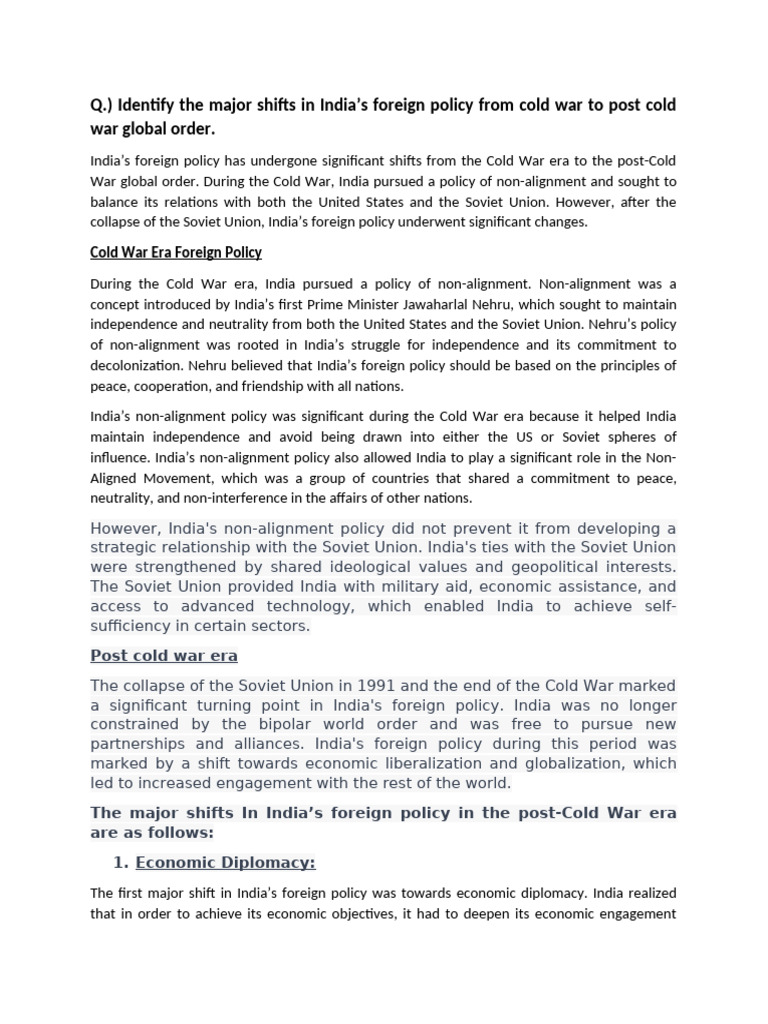 India’s Foreign Policy Shifts: Cold War to Now | PDF | Non Aligned ...