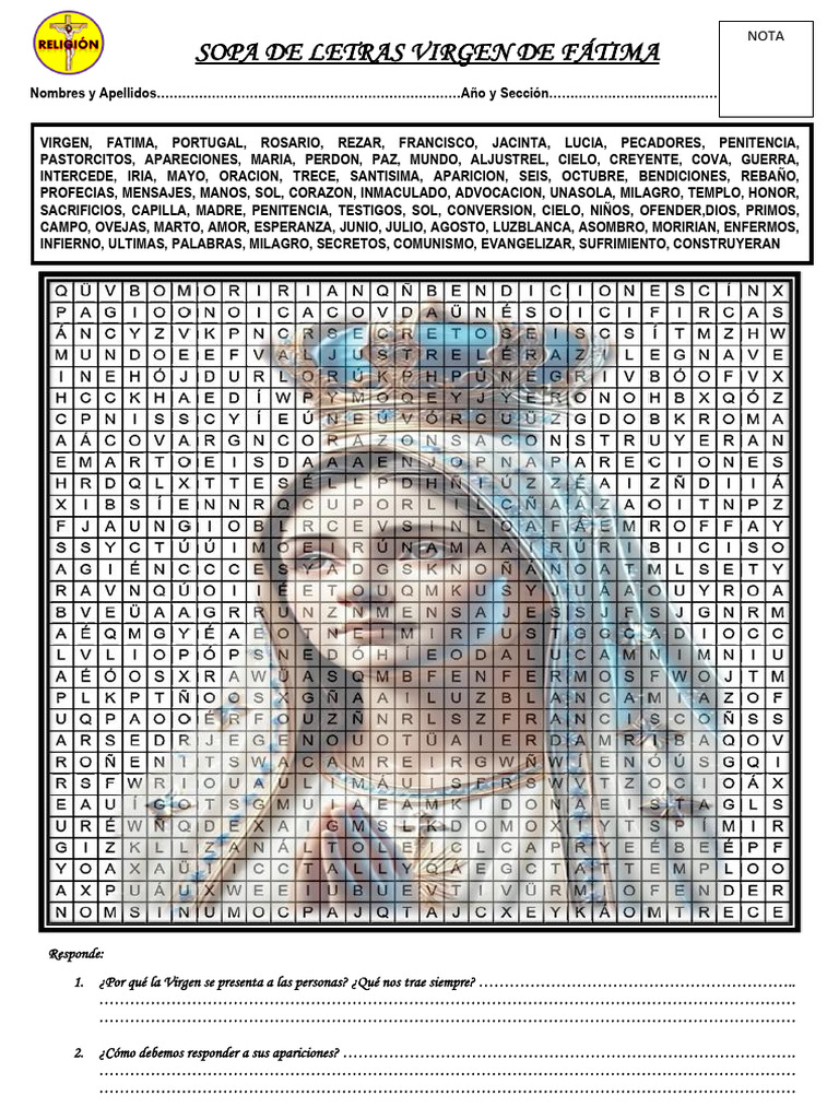 SOPA DE LETRAS VIRGEN DE FÁTIMA | PDF