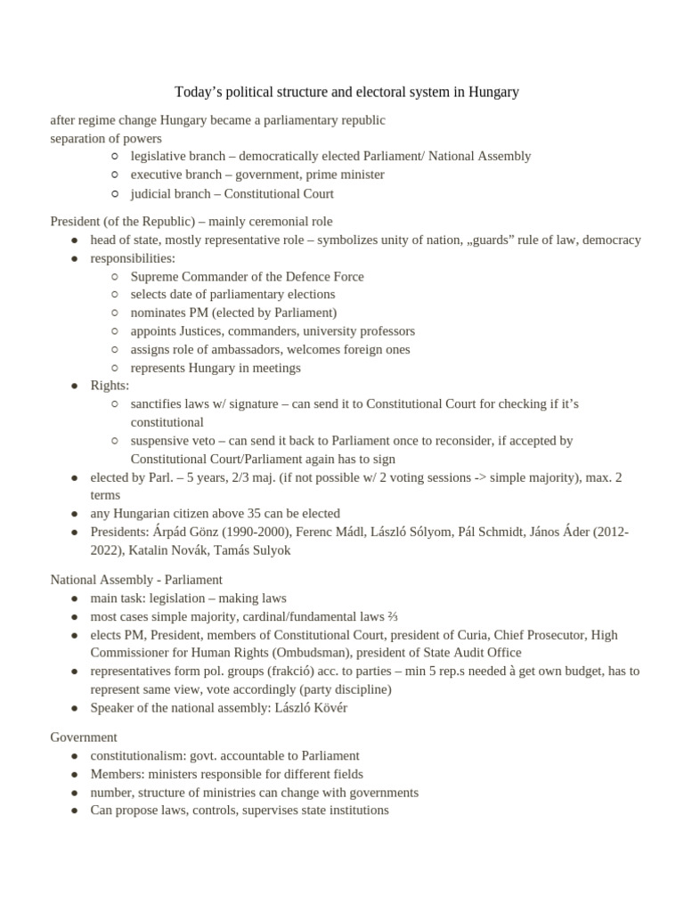 Today's Political Structure and Electoral System in Hungary | PDF ...