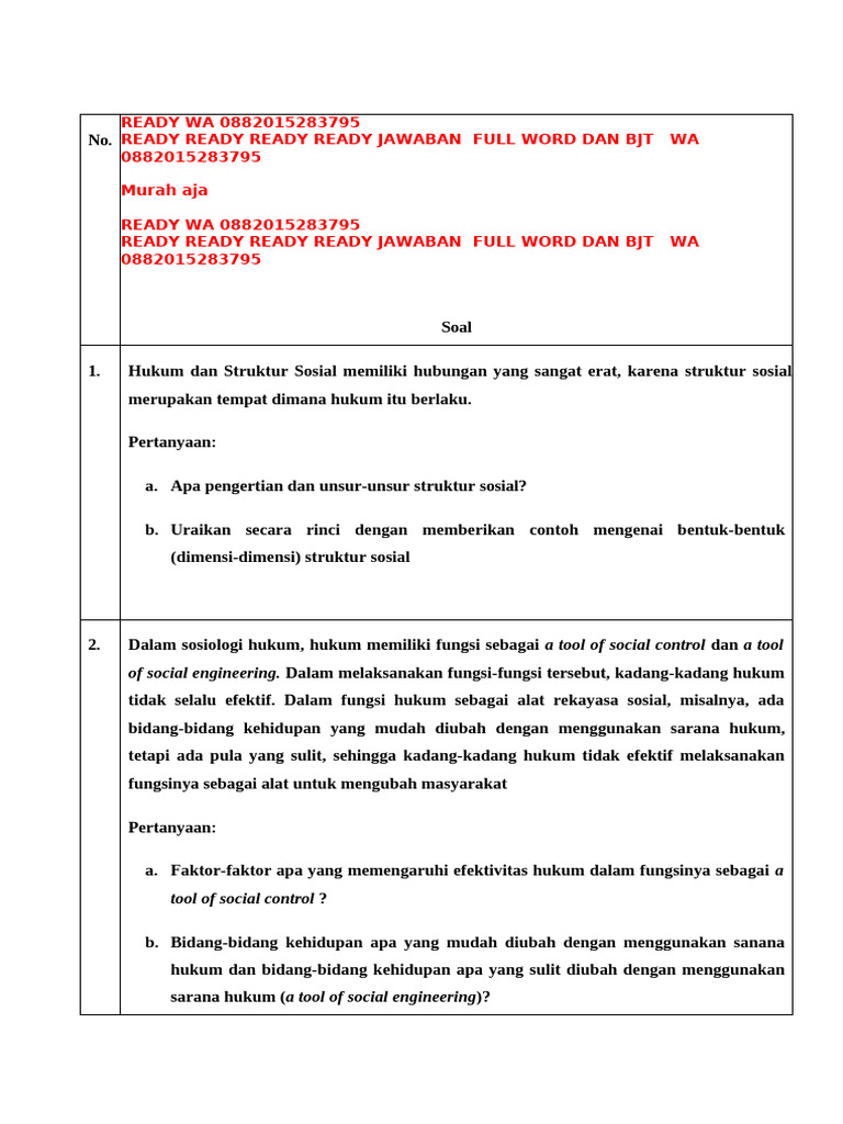 Ready Wa 0882015283795 Jawaban TMK 3 Sosi4416 Sosiologi Hukum | PDF