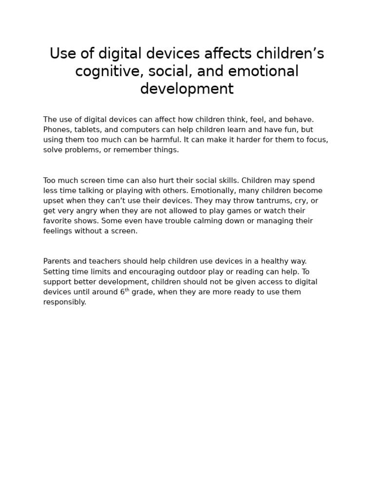 Impact of Digital Devices on Kids' Development | PDF