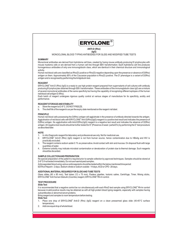 Eryclone ANTI-D Rho IgG | PDF | Antibody | Monoclonal Antibody