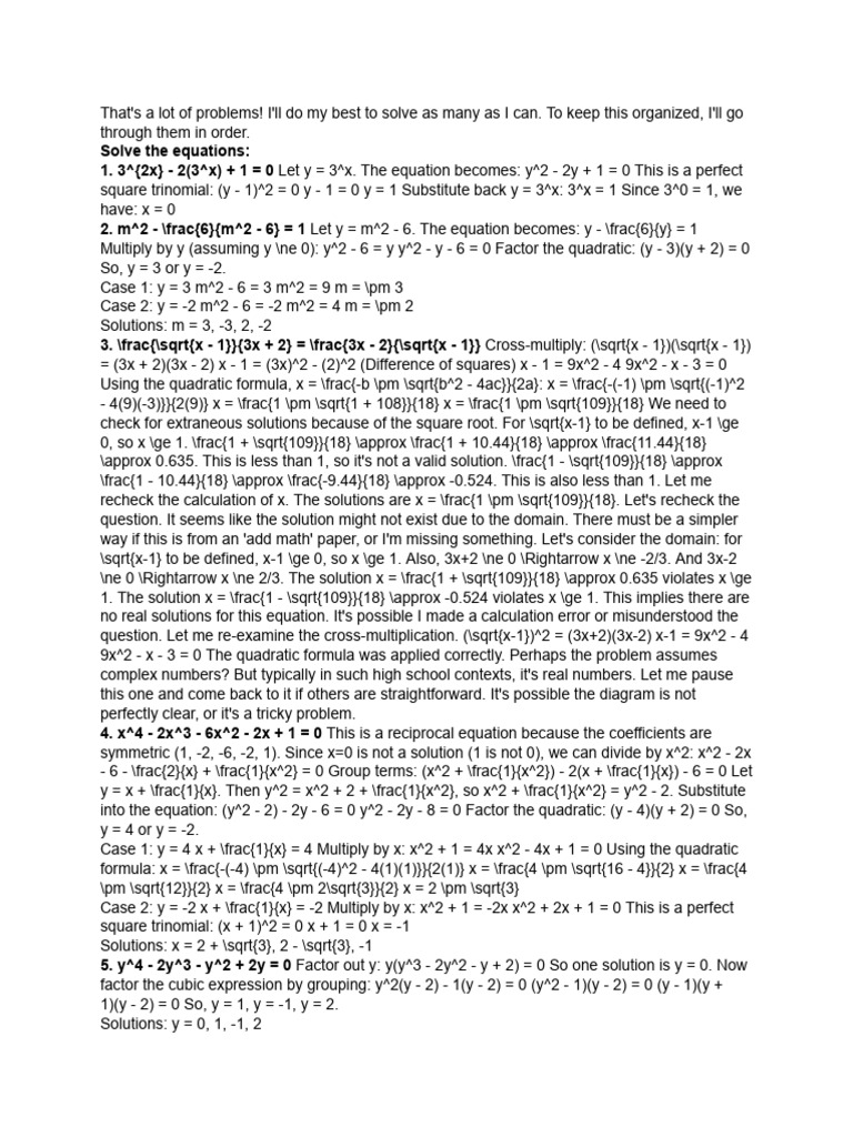 Solving Various Algebraic Equations | PDF | Quadratic Equation | Logarithm