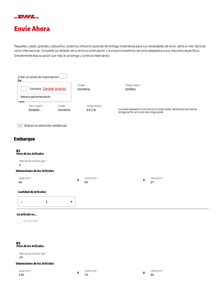 DHL Cotizacion Envio | PDF