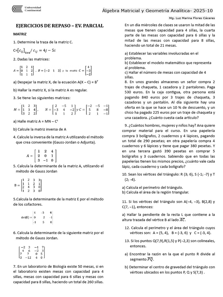 Ejercicios de Repaso Ev. Parcial | PDF | Matriz (Matemáticas) | Triángulo