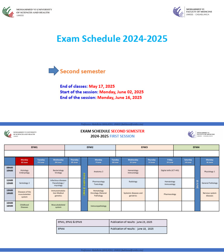 Second Semester Exam Schedule 2025 | PDF | Pathology | Health Sciences