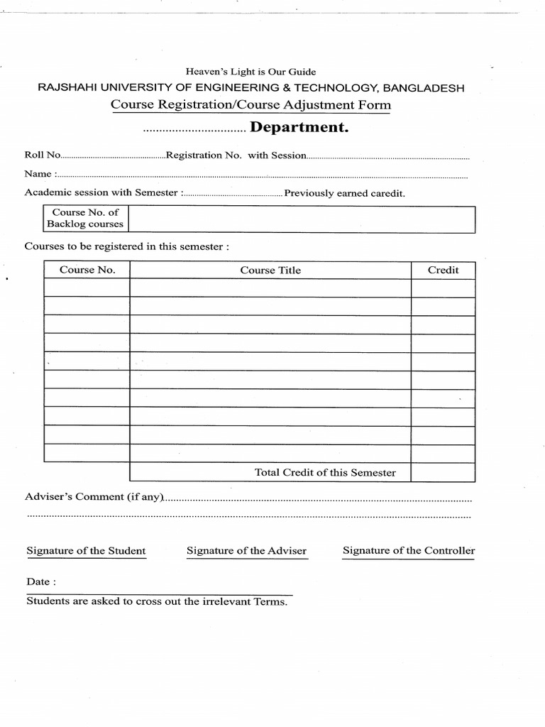 Course Registration Form Blank | PDF