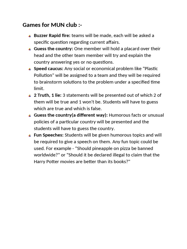 Games For MUN Club | PDF