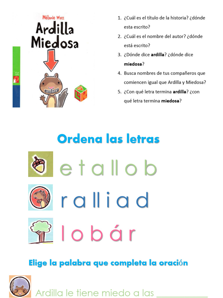 Actividades del cuento "La ardilla miedosa" | PDF