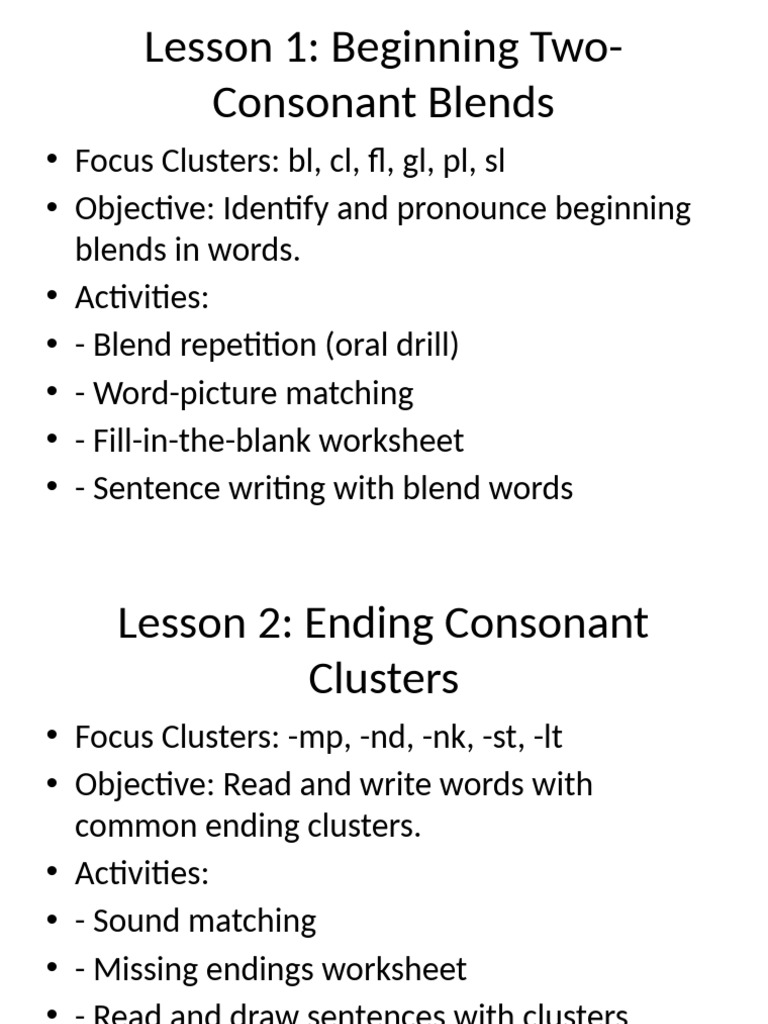 Grade3 Consonant Clusters Lessons1-4 | PDF