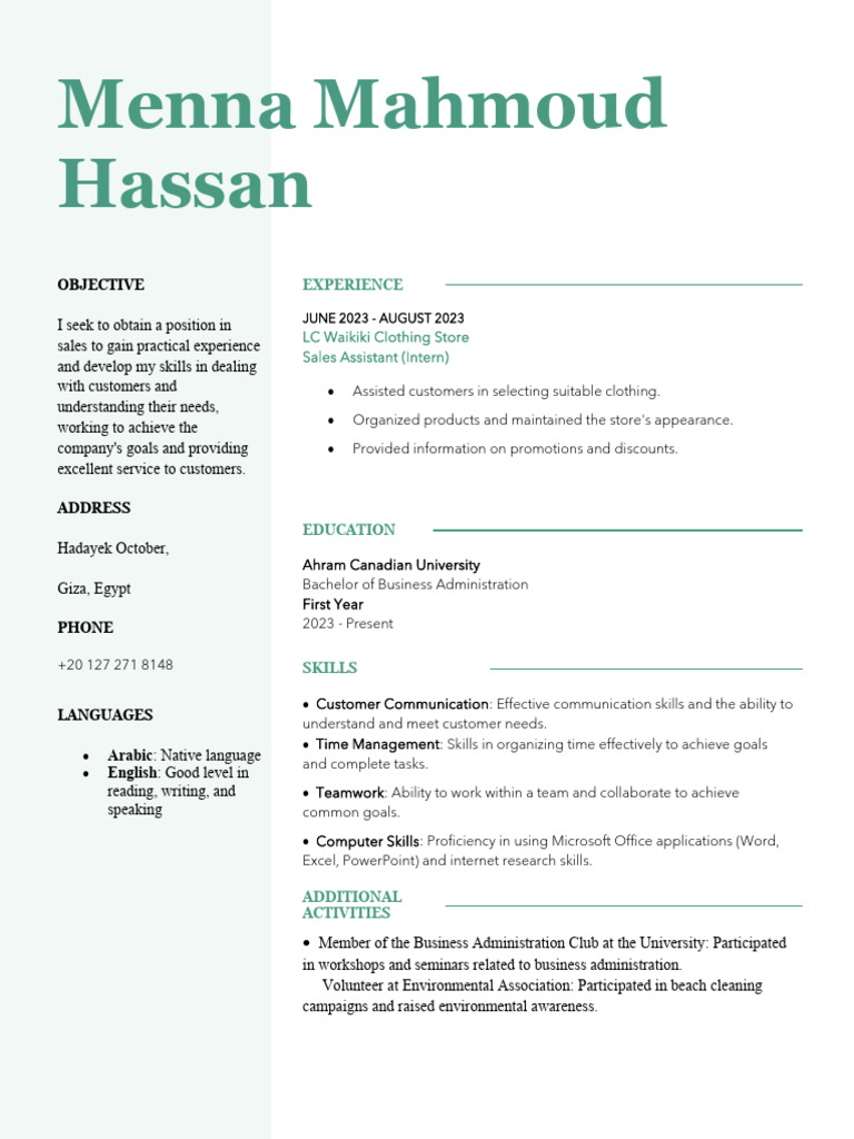 CV Menna Mahmoud Hassan | PDF