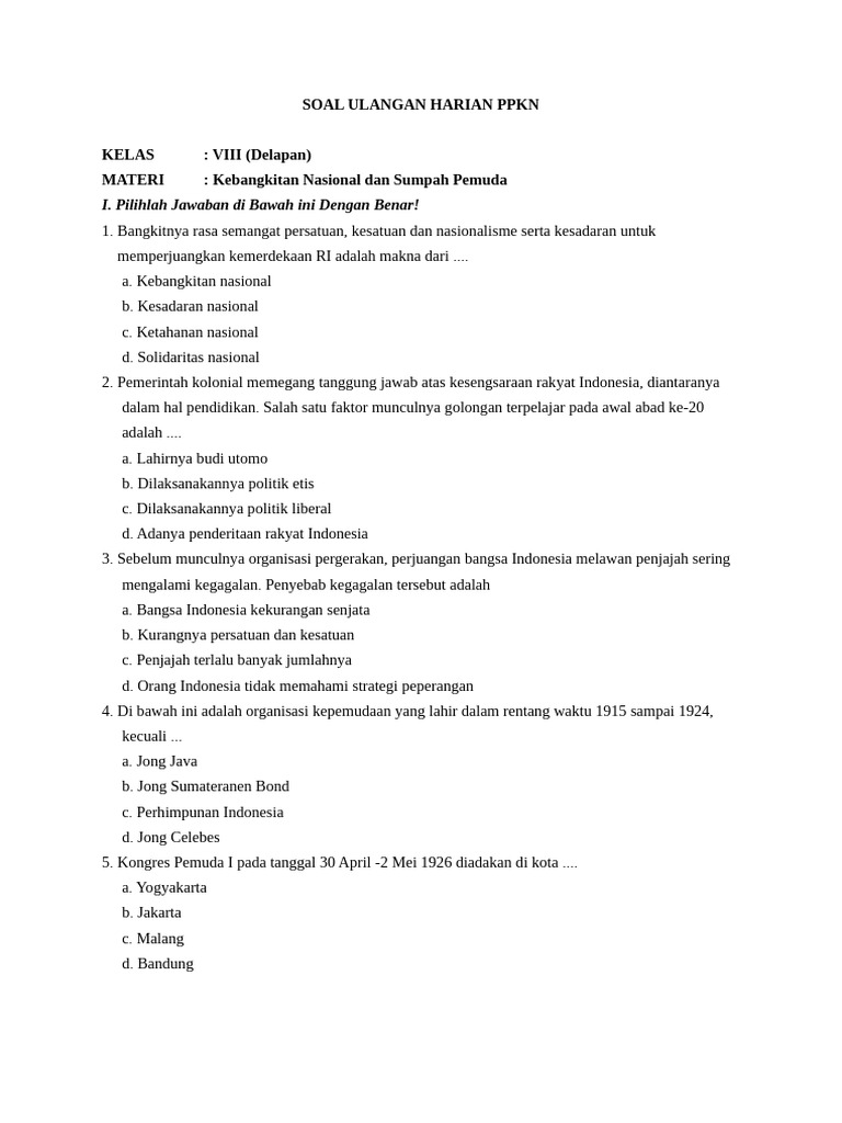 Soal Ulangan Harian PPKN Kelas Viii Dela | PDF
