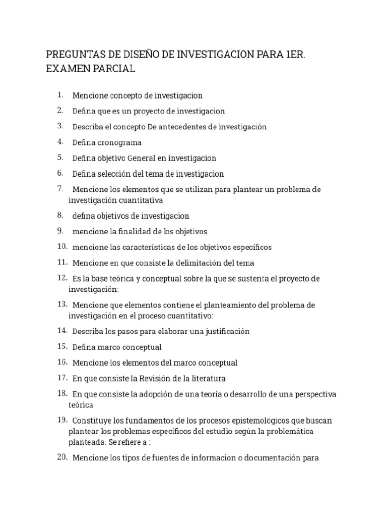 Preguntas de Diseño de Investigacion 1er Parcial | PDF