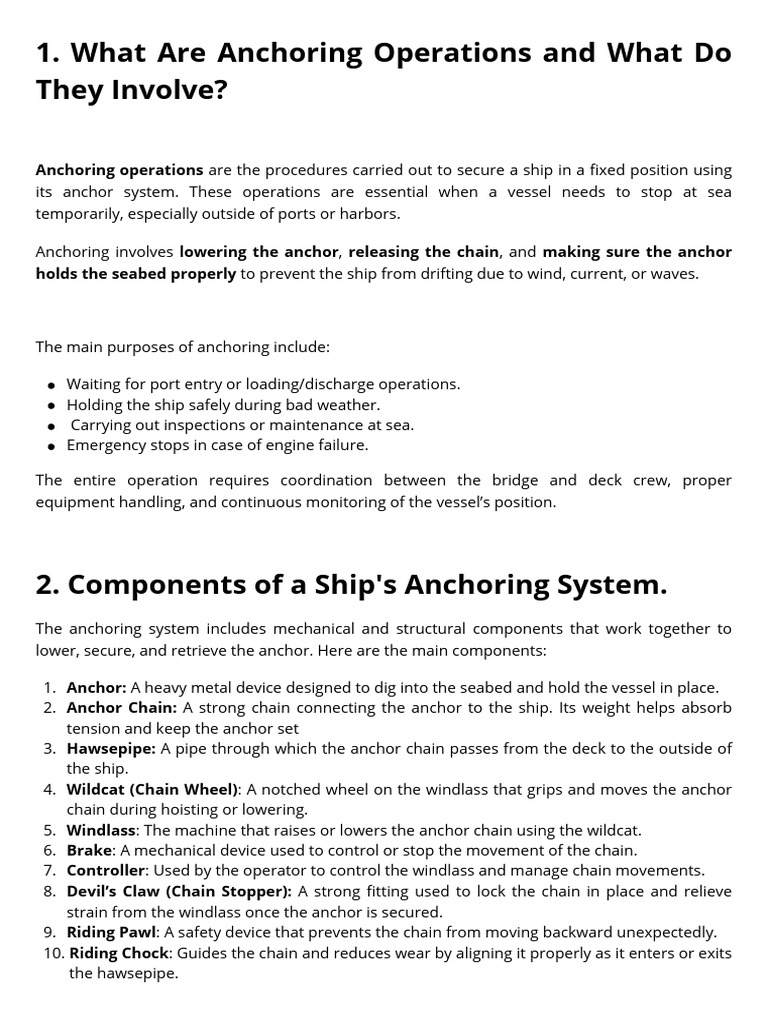 Anchoring Operations: Procedures & Safety | PDF | Anchor | Watercraft