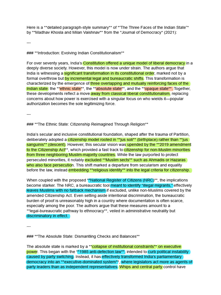 The Three Faces of Indian State | PDF | Democracy | Political Ideologies