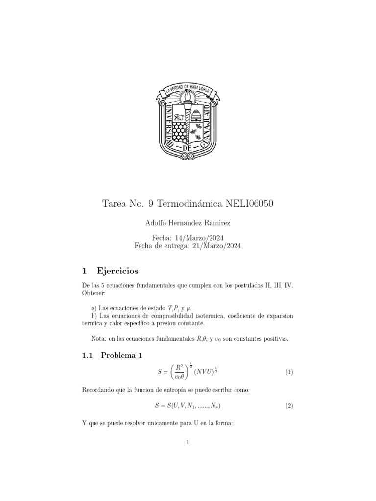 Tarea 9 Termo | PDF | Física Aplicada e Interdisciplinaria | Mecánica estadística