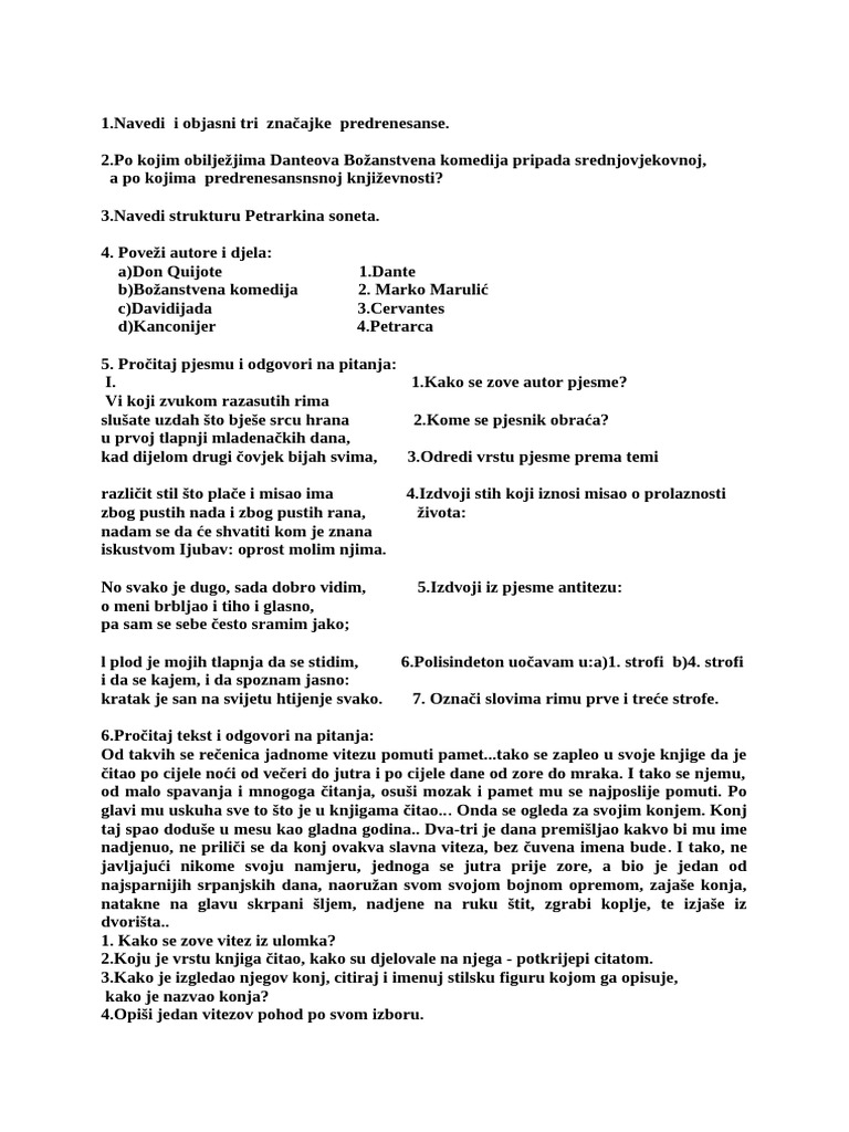 Zadatci Za Ponavljanje - 2r Knjievnost | PDF