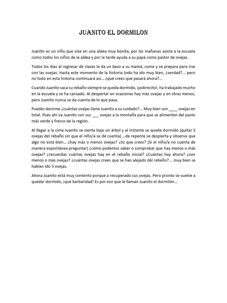 Cuento Juanito El Dormilón | PDF